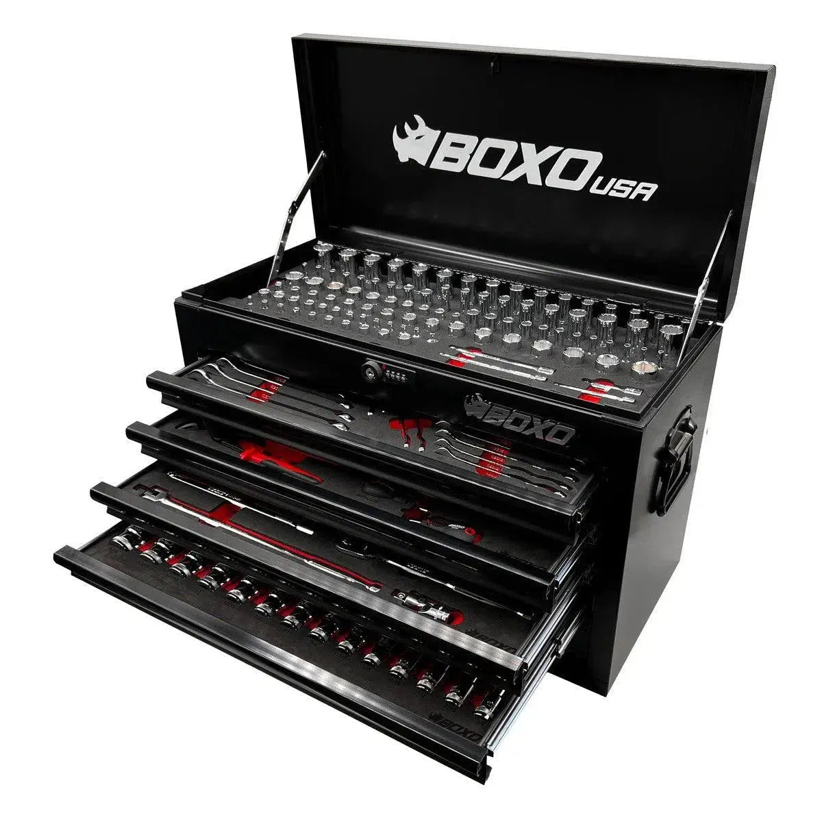 Boxo 227-Piece Metric and SAE Combo 5-Drawer Hand Carry Tool Box ...
