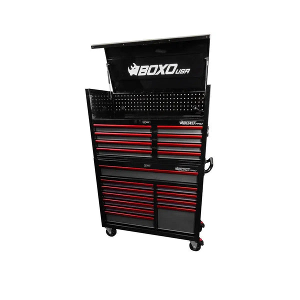 Boxo Pro Series | 45" 19-Drawer Rolling Tool Box | Black and Red ...