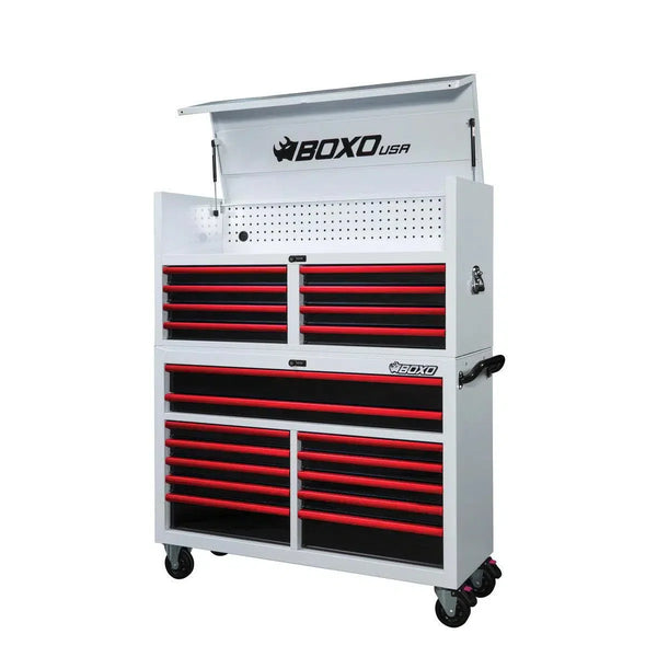 Boxo Pro Series | 53" 20-Drawer Rolling Tool Box | White and Red ...